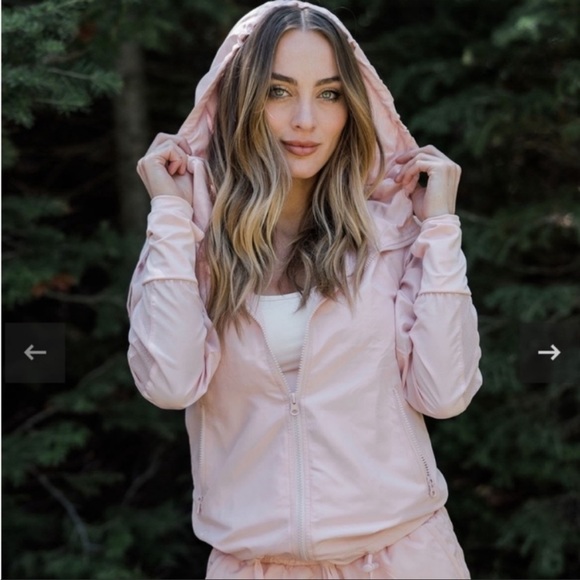 ZYIA | Jackets & Coats | Zyia Blush Pink Zip Up Hooded Windbreaker ...